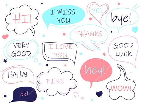 Premium Vector Set Of Cute Speech Bubbles Of Different Shapes With Text Multicolored Speech
