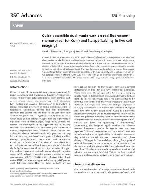 Pdf Quick Accessible Dual Mode Turn On Red Fluorescent Chemosensor