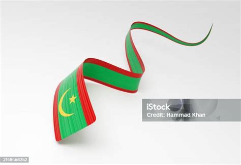 모리타니의 3d 국기 흰색 배경에 물결 모양의 빛나는 모리타니 리본 깃발 3d 일러스트 0명에 대한 스톡 사진 및 기타 이미지 0명 3차원 형태 Northwest