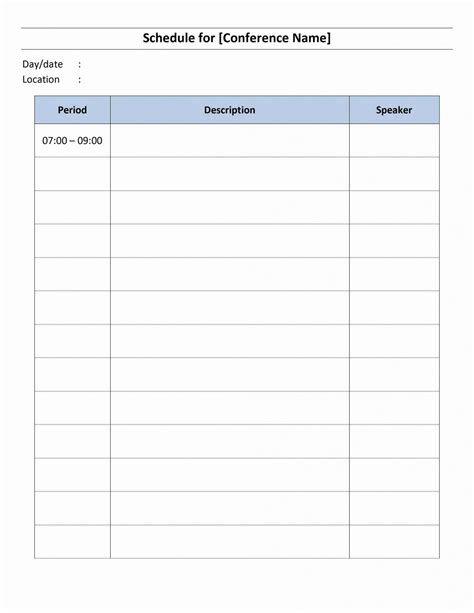 One Day Event Schedule Template