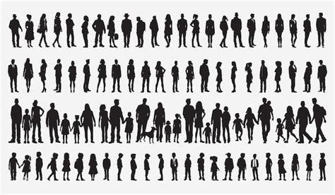 사람 실루엣 세트 사람 여자 군중 의 사람 가족 아이들 성인 청년 청년 배경 프리미엄 벡터