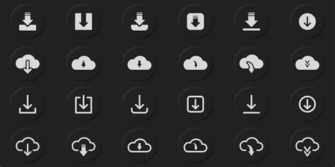 premium vector download button line and silhouette icon set cloud