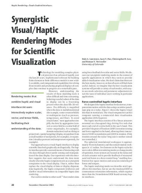 Pdf Synergistic Visual Haptic Rendering Modes For Scientific Visualization