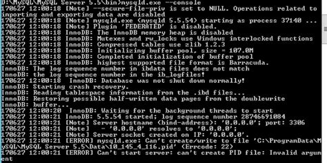 Database Error 1067 When Starting Up Mysql In Services Stack Overflow