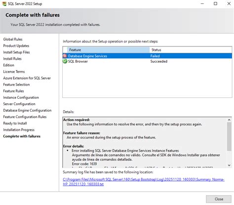 Error Al Querer Instalar El Motor Del Sql Server 2022 Microsoft Qanda