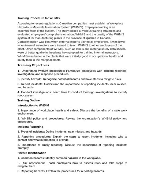 Training Procedure Of Whmis Pdf Risk Occupational Safety And Health