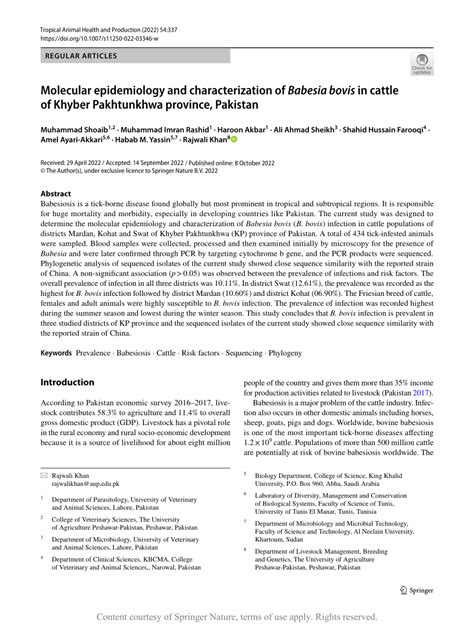 Molecular Epidemiology And Characterization Of Babesia Bovis In Cattle