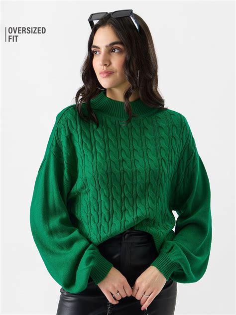 Buy Solids Kelly Green Women Oversized Sweaters Online At The Souled Store