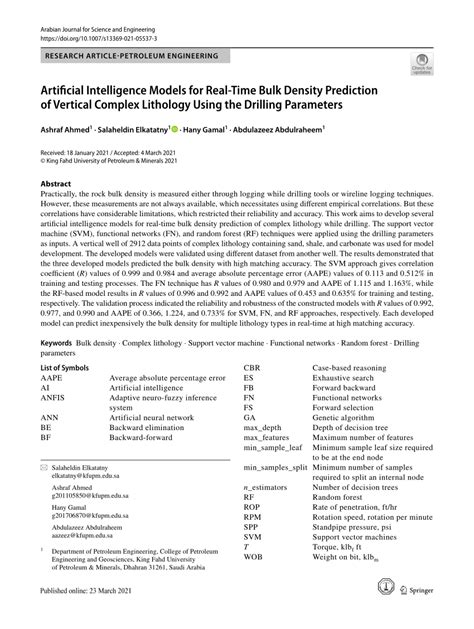 Pdf Artificial Intelligence Models For Real Time Bulk Density Prediction Of Vertical Complex