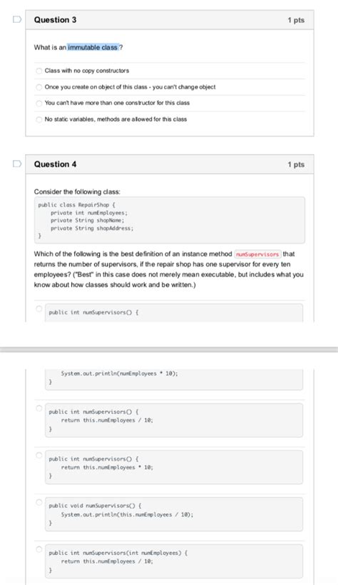 Solved Question 3 1 Pts What Is An Immutable Class Class