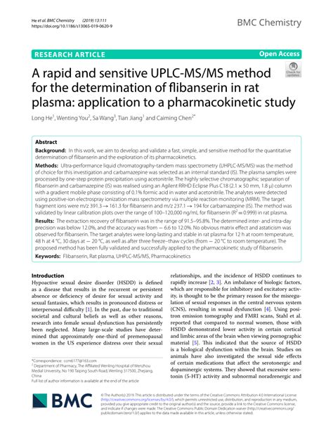 Pdf A Rapid And Sensitive Uplc Msms Method For The Determination Of Flibanserin In Rat Plasma