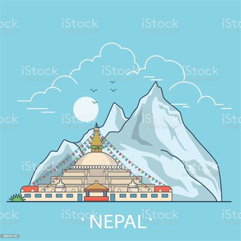 네팔 국가 디자인 서식 파일 선형 평면 유명한 역사적인 광경 만화 스타일 웹 사이트 벡터 일러스트 레이 션 세계 여행 아시아 아시아 휴가 컬렉션 Showplace 보드나트