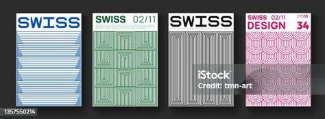 미니멀 한 추상 포스터 세트 메타 모던 커버 스위스 디자인 패턴 미래 기하학적 구성 바우하우스 작품 착시에 대한 스톡 벡터 아트
