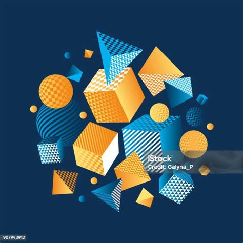 컨셉 컬러 3d 기하학적 컴포지션 벡터 일러스트입니다 기하학 모양 디자인 요소 흩어져 비행 공 스포츠 장비에 대한 스톡 벡터 아트 및 기타 이미지 Istock