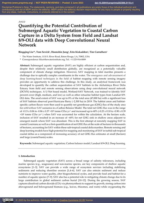 Pdf Quantifying The Potential Contribution Of Submerged Aquatic Vegetation To Coastal Carbon