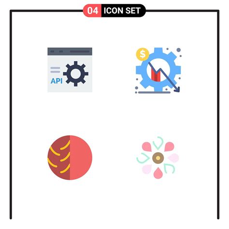 Group Of 4 Modern Flat Icons Set For Browser Setting Development Business Dermatology Editable