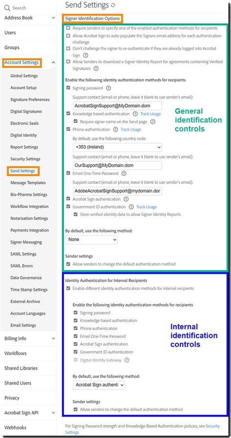 Adobe Acrobat Sign Identity Authentication Methods