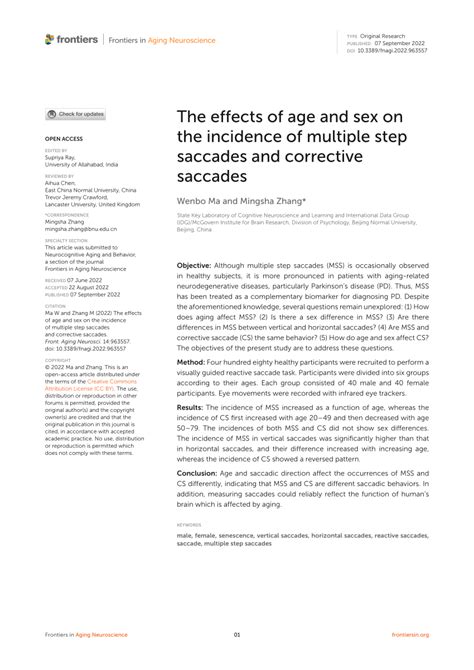 PDF The Effects Of Age And Sex On The Incidence Of Multiple Step Saccades And Corrective Saccades
