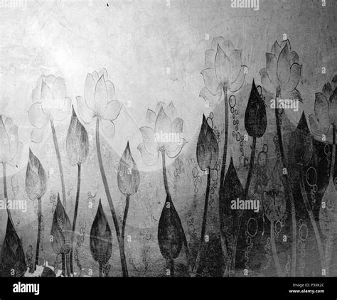 Old Thai Wallpaper Monochrome Of Lillys In A Old Thai Temple Stock