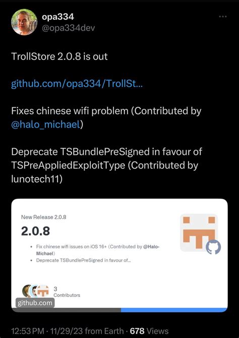TrollStore Updated To Version 2 0 8 To Fix Chinese Wi Fi Bug Add Exploit Improvements