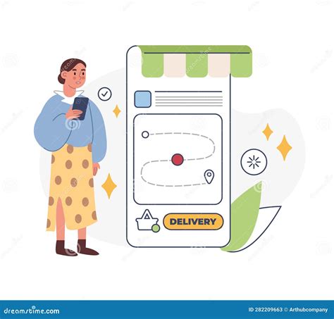 Female Character Chooses Method Of Delivery Of Order In Application Stock Vector Illustration