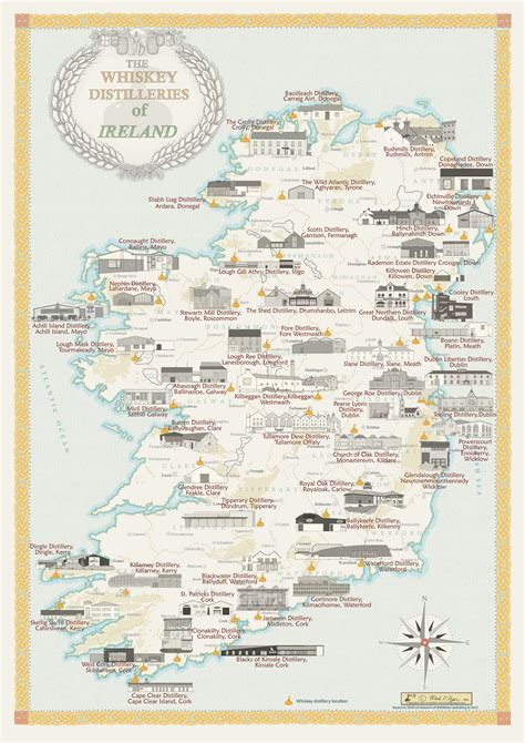 Whiskey Distilleries Of Ireland Map Mark P Ryan Artist