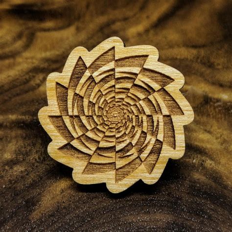 Fibonacci Checker Vortex Hardwood Hat Pin Lasertrees