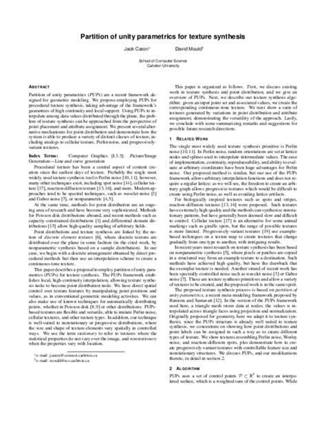 Pdf Partition Of Unity Parametrics For Texture Synthesis