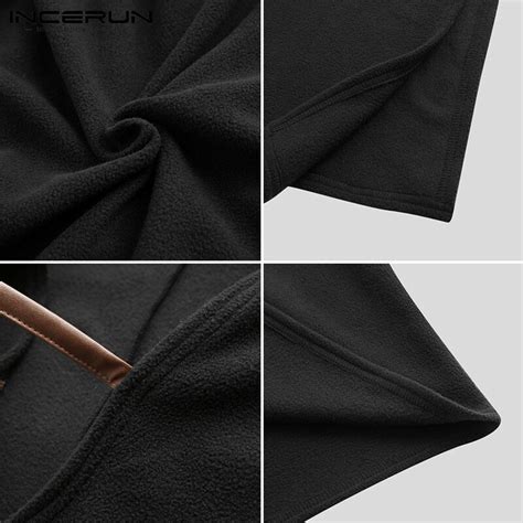 Incerun 패션 남성 망토 코트 후드 솔리드 컬러 케이프 판초 느슨한 V 넥 스트리트 코트 불규칙한 남성 긴 트렌치 S 5xl 코트 및 재킷