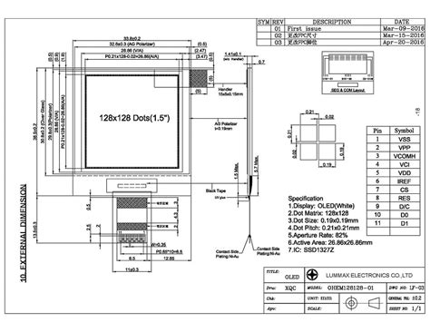 1 50 Inch 128x128 Dots White OLED Display