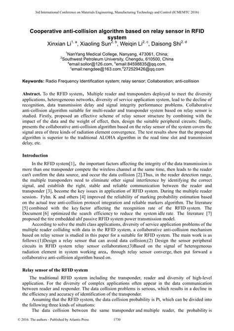 Pdf Cooperative Anti Collision Algorithm Based On Relay Sensor In Rfid System