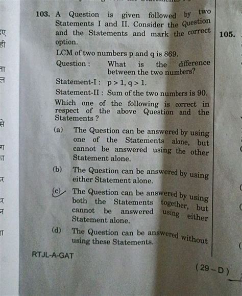 103 A Question Is Given Followed By Two StudyX