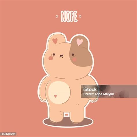 벡터 엽서 메시지 귀여운 테디 베어 프린트 Nope 베이지 색 만화 테디 베어 감정에 대한 스톡 벡터 아트 및 기타 이미지 감정 곰 귀여운 Istock