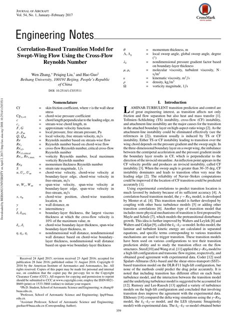 Pdf Correlation Based Transition Model For Swept Wing Flow Using The
