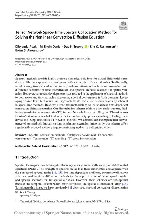 Pdf Tensor Network Space Time Spectral Collocation Method For Solving The Nonlinear Convection