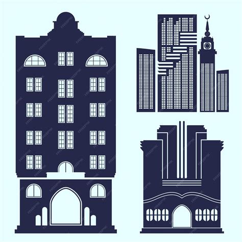 Colección De Siluetas De Edificios Azules Vector Premium