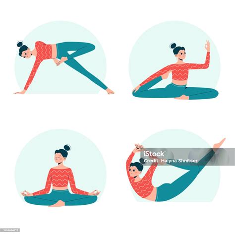 다른 요가 자세를 취한 여성의 컬렉션입니다 평면 벡터 그림입니다 강사에 대한 스톡 벡터 아트 및 기타 이미지 강사 개념 개체 그룹 Istock