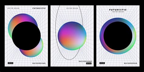 화려한 포스터 세트입니다 네온 불빛이 있는 원 모양 배너 표지 소셜 미디어 게시물에 대한 액체 그라디언트가 있는 추상적인 배경 Lcd에 대한 스톡 벡터 아트 및 기타 이미지