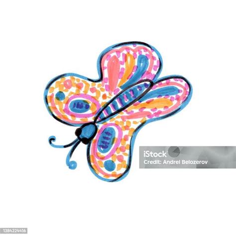 나비의 어린 아이 같은 그림 펠트 펜 일러스트레이션 격리 귀여운에 대한 스톡 벡터 아트 및 기타 이미지 귀여운 낙서 드로잉