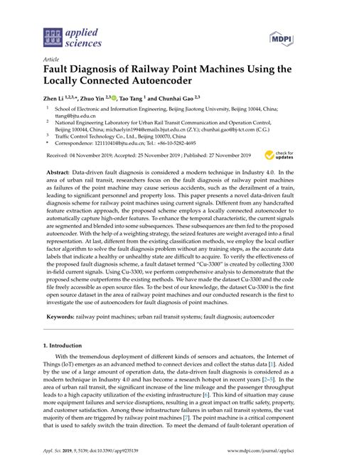 Pdf Fault Diagnosis Of Railway Point Machines Using The Locally Connected Autoencoder