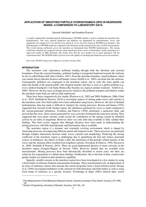 PDF APPLICATION OF SMOOTHED PARTICLE HYDRODYNAMICS SPH IN NEARSHORE MIXING A COMPARISON TO
