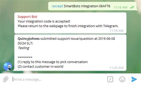 Support Bot Telegram Integration Smartbots Documentation Second