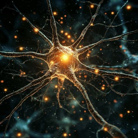 Illuminated Neuron Glowing Synapses Neural Network Visualization Stock
