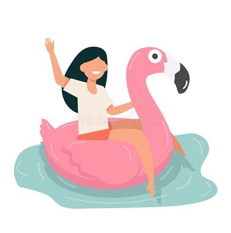 Woman Sitting On Pink Flamingo Float Stock Vector Illustration Of Beach Person 231606557
