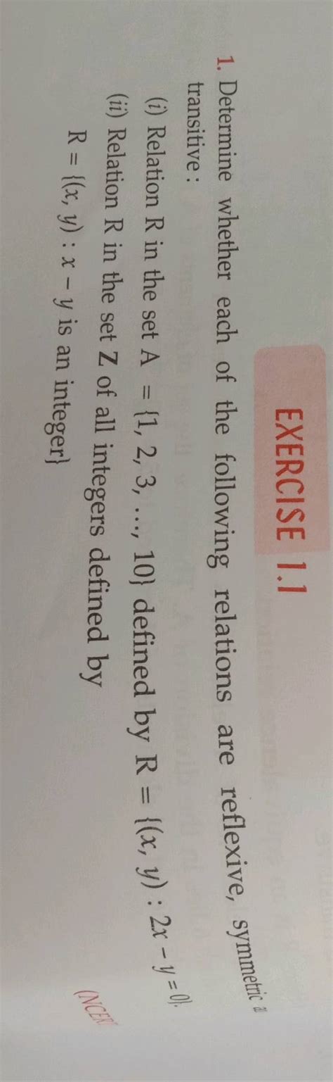 exercise 1 determine whether each of the following relations are