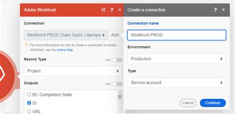 Adobe Workfront Fusion中的連線中繼資料 Adobe Workfront
