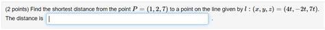 Solved Points Find The Shortest Distance From The Point Chegg