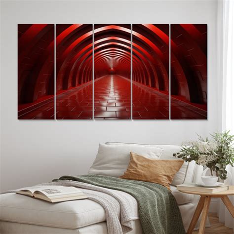 Latitude Run® Abstract Architecural Red Wood Tunnel Tunnels Metal Wall Art Set Wayfair
