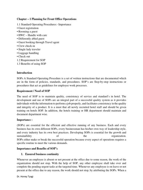 Chapter 1 Planning For Front Office Operations Pdf