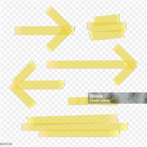노란색 접착 종이 테이프 화살표와 투명한 배경에 있는 공간 텍스트 요소의 벡터 집합입니다 건강관리와 의술에 대한 스톡 벡터 아트 및 기타 이미지 건강관리와 의술 관